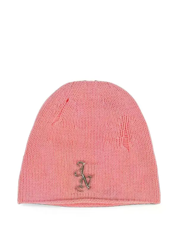 JUN/NAKAYAMA Distressed Logo-plaque Beanie Hat
