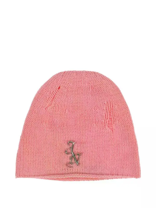 JUN/NAKAYAMA Distressed Logo Plaque Beanie - Pink