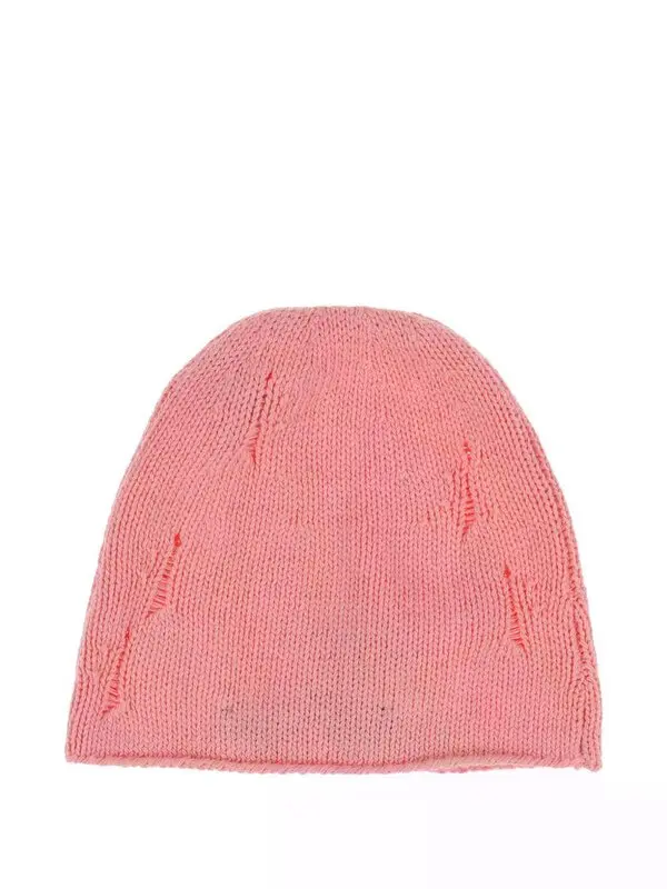 JUN/NAKAYAMA Distressed Logo Plaque Beanie - Pink