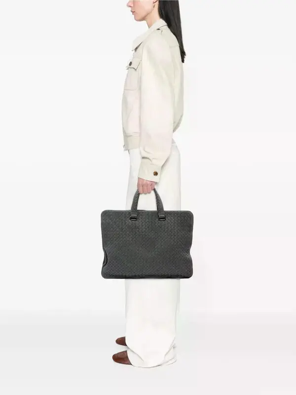 Bottega Veneta Nappa Intrecciato Business Bag - Grey