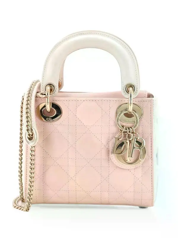Dior Bicolor Lady Chain Bag Cannage Quilt Lambskin Mini Satchel - Pink
