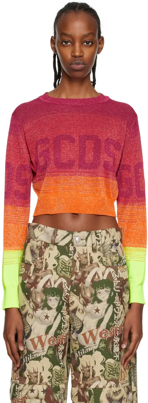 Gcds Logo Knit Cropped Jumper - Multicolor
