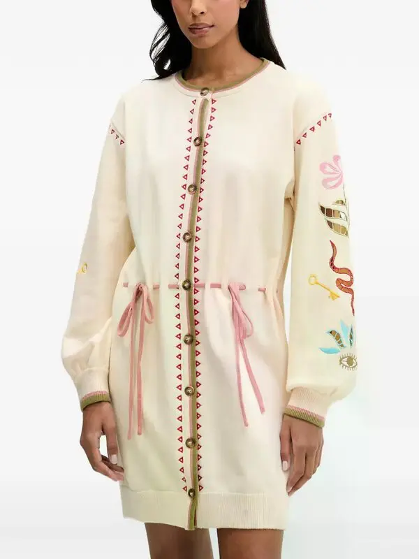 NEVER FULLY DRESSED Embroidered Drawstring Mini Dress