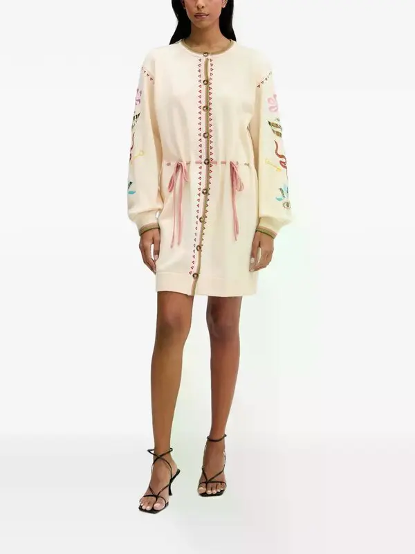 NEVER FULLY DRESSED Embroidered Drawstring Mini Dress