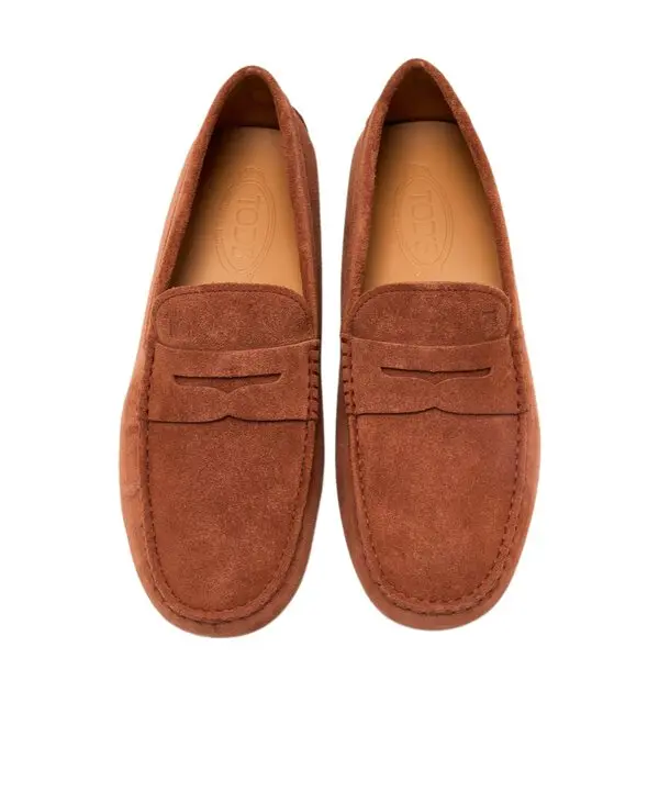 TOD'S Round Toe Suede Loafers - Brown