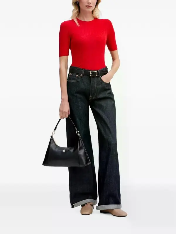 MOS MOSH Mmbouch Ribbed-knit Short-sleeve Top - Red
