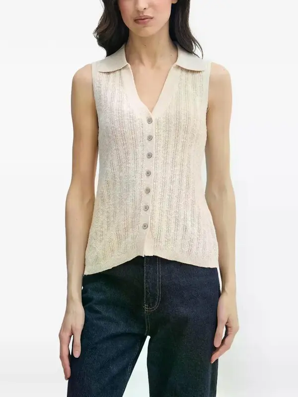 MOS MOSH Mmrinja Marisol Cable-knit Button-up Top - Neutrals