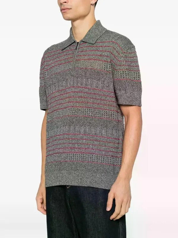 Drole De Monsieur Striped Quarter-zip Kinit Polo - Grey