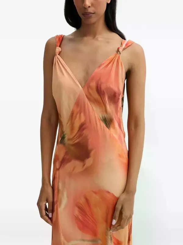 NEVER FULLY DRESSED Sofia Maxi Dress Floral Print V-neck - Orange
