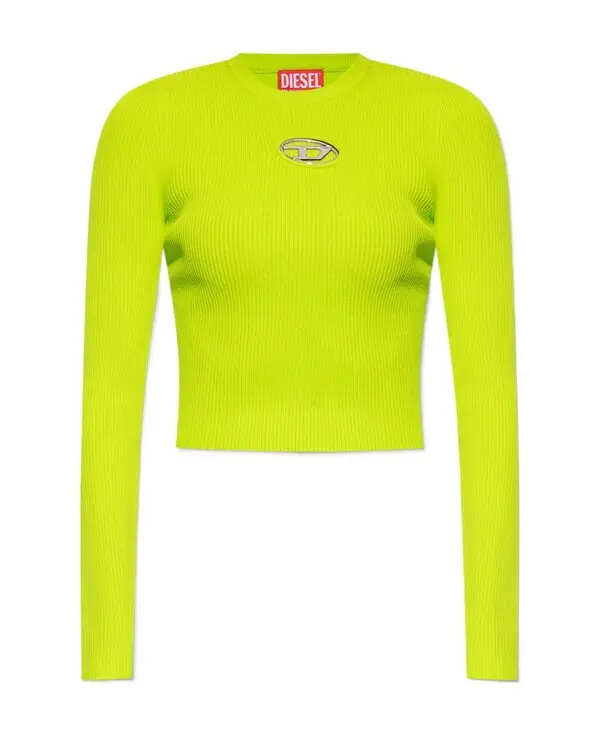 DIESEL® M Valary Logo Plaque Cropped Ribbed Top - Yellow