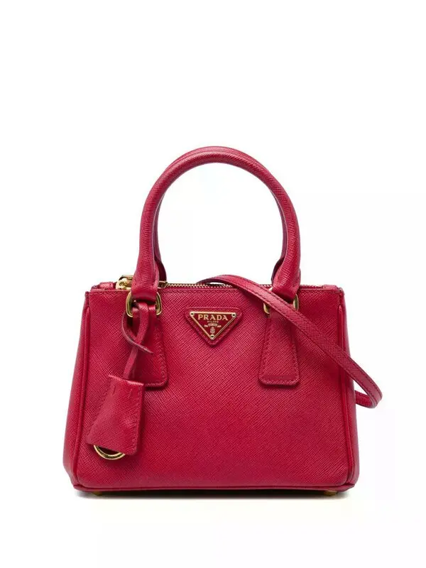Prada 2000-2013 Mini Saffiano Lux Galleria Double Zip Satchel - Red