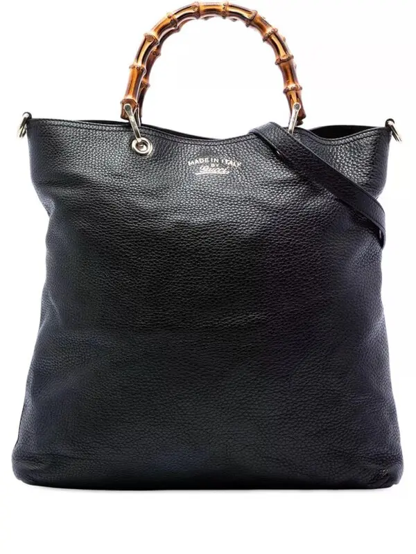 Gucci Pebbled Calfskin Bamboo Shopper Tote Satchel - Black