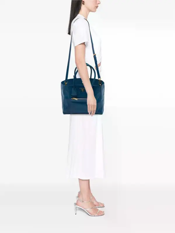 Prada 2000-2026 Soft Calf Front Pocket Shopping Tote Satchel