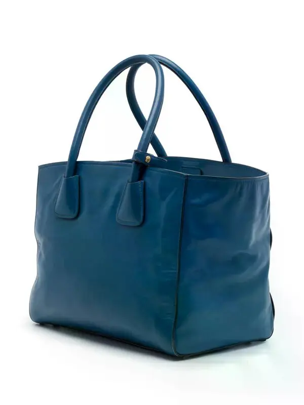 Prada 2000-2026 Soft Calf Front Pocket Shopping Tote Satchel - Blue