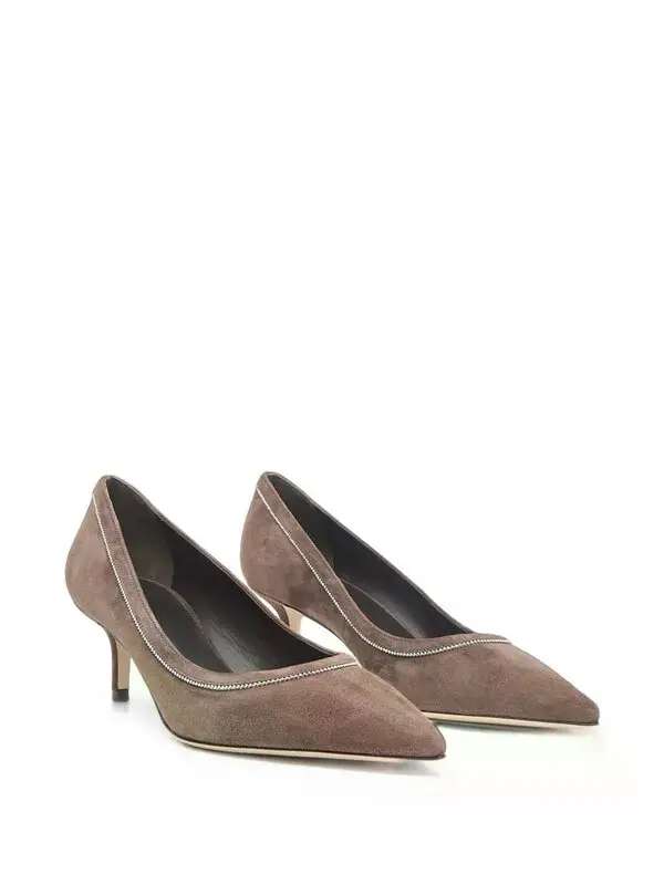 Peserico Suede Monili-trimmed Pointed-toe Pumps