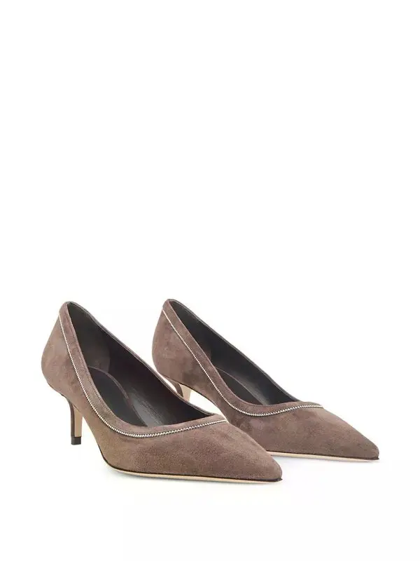 Peserico Suede Monili-trimmed Pointed-toe Pumps - Brown