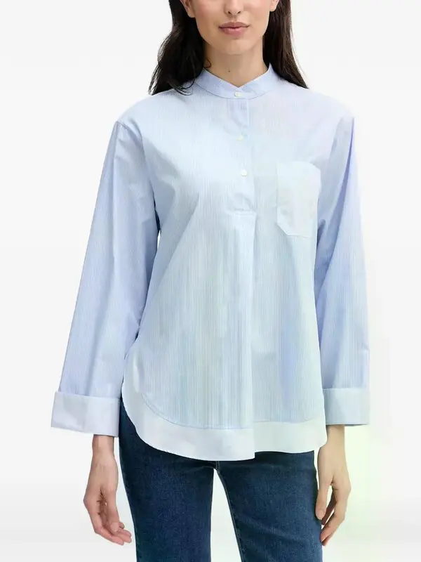 MOS MOSH Mmbronwyn Striped Band-collar Shirt - Blue