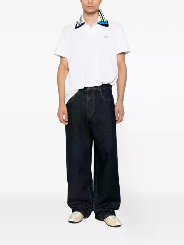 Loewe Anagram-embroidered Striped-collar Polo Shirt - White