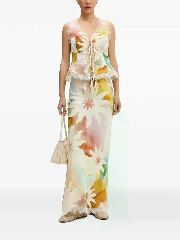 NEVER FULLY DRESSED Lace-trim Floral-print Top