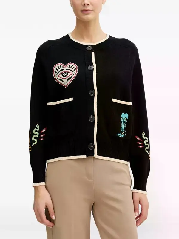NEVER FULLY DRESSED Embroidered Contrast-trim Cardigan