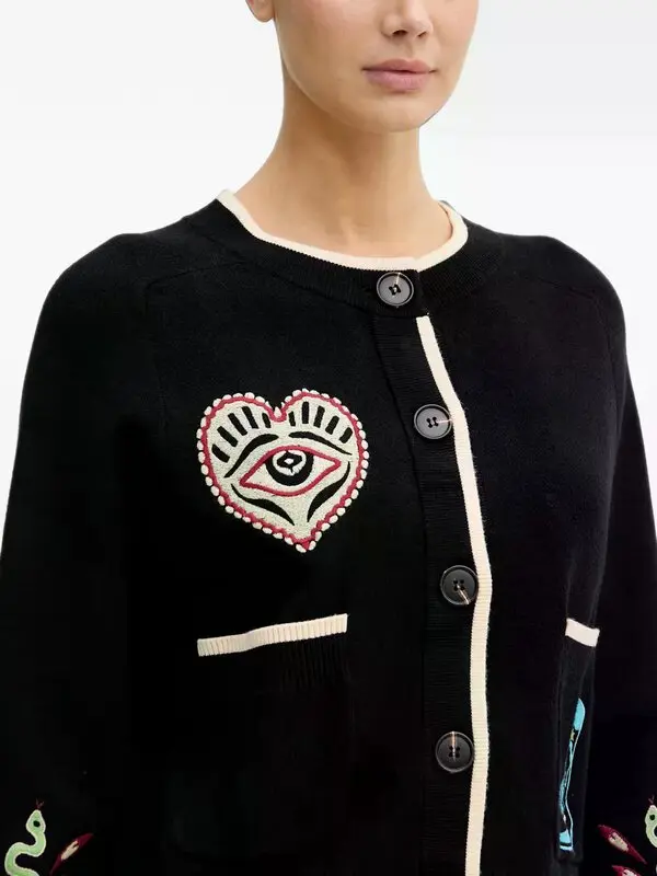 NEVER FULLY DRESSED Embroidered Contrast-trim Cardigan
