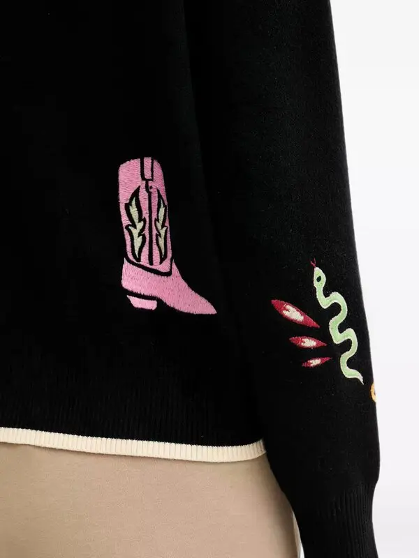 NEVER FULLY DRESSED Embroidered Contrast-trim Cardigan