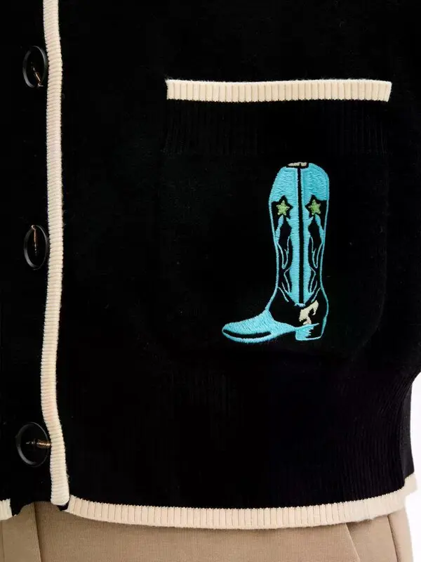 NEVER FULLY DRESSED Embroidered Contrast-trim Cardigan