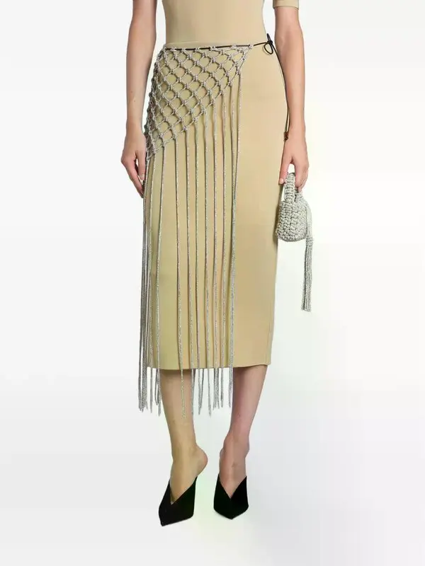 HIBOURAMA Crystal Embellished Fringed Belt