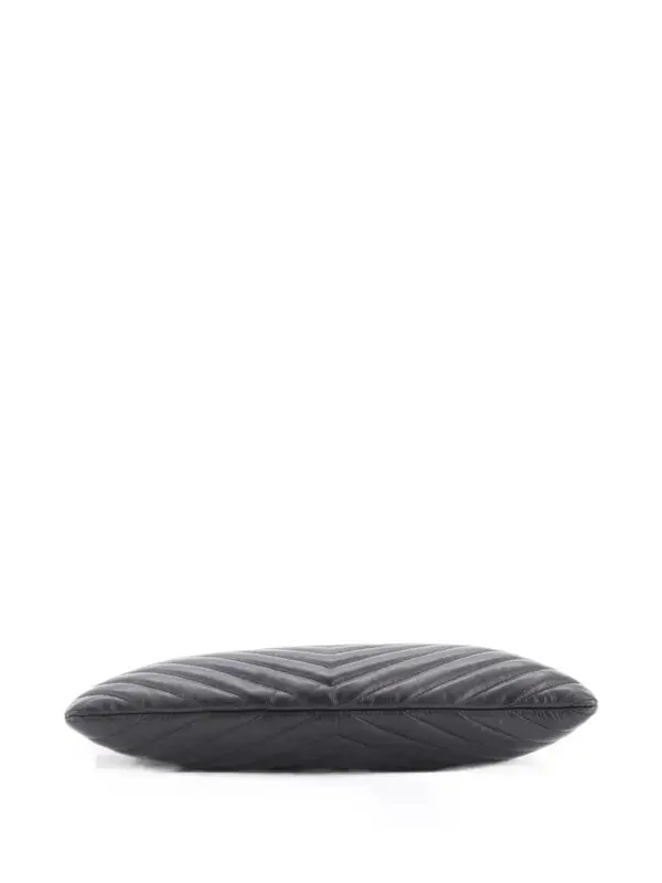Saint Laurent Classic Monogram Wristlet Pouch Matelasse Chevron Leather Medium Clutch Bag - Black