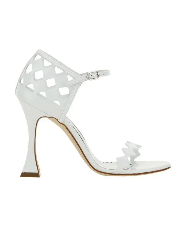 Manolo Blahnik Cut Out Leather Sandals - White