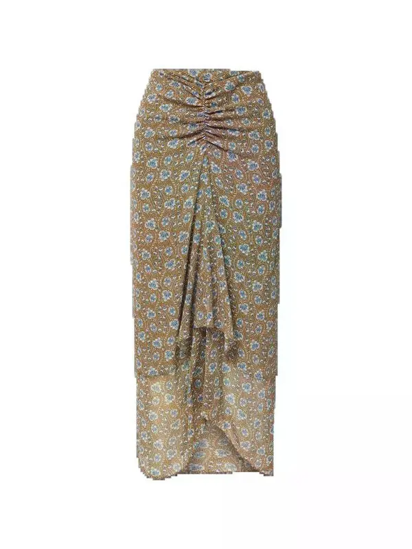 Veronica Beard Limani Floral-print Ruched Skirt - Brown