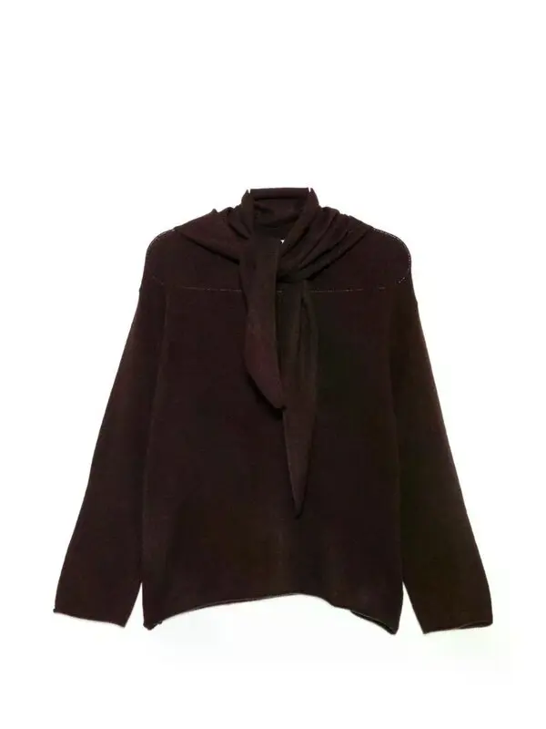 IVORY PARIS Scarf Detail Long Sleeve Sweater - Brown