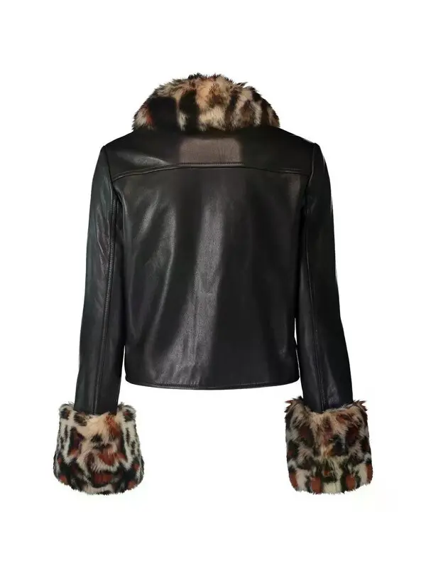 SUSAN BENDER Leopard-trim Leather Jacket
