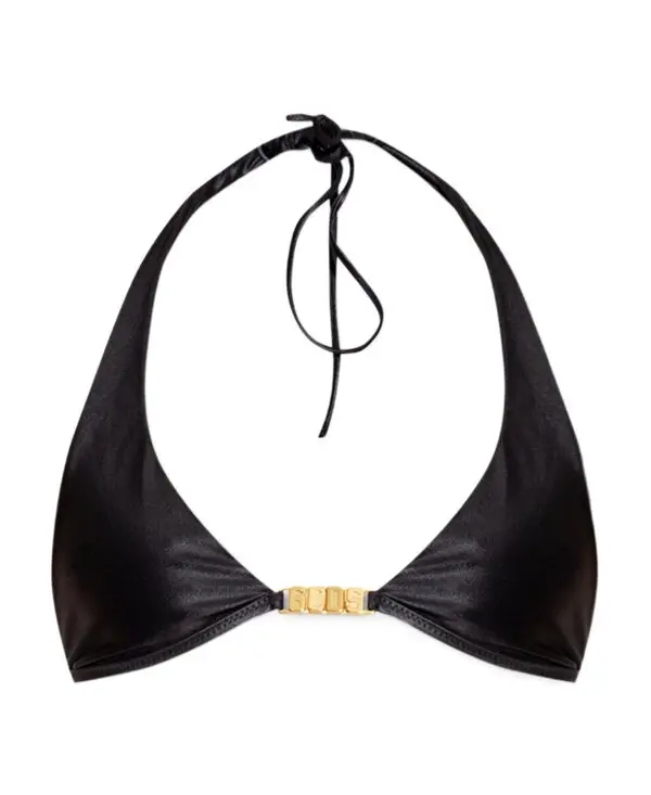 Gcds Logo-plaque Halterneck Tie Fastened Bikini Top - Black