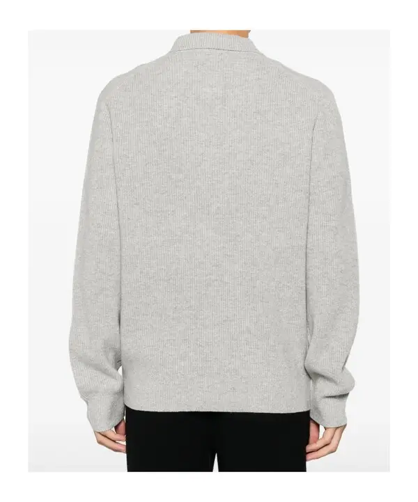 SAMSOE SAMSOE Ribbed-knit Quarter-zip Polo Shirt - Grey