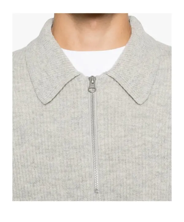 SAMSOE SAMSOE Ribbed-knit Quarter-zip Polo Shirt - Grey
