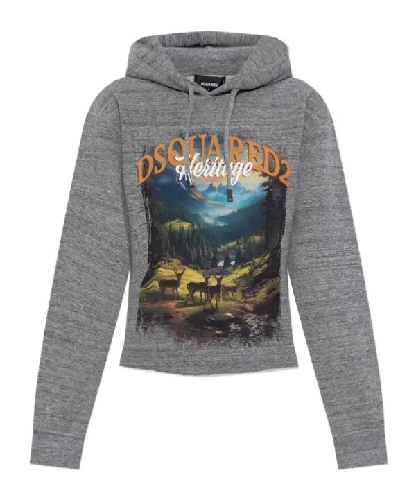 Dsquared2 Printed Distressed Hoodie - Grey