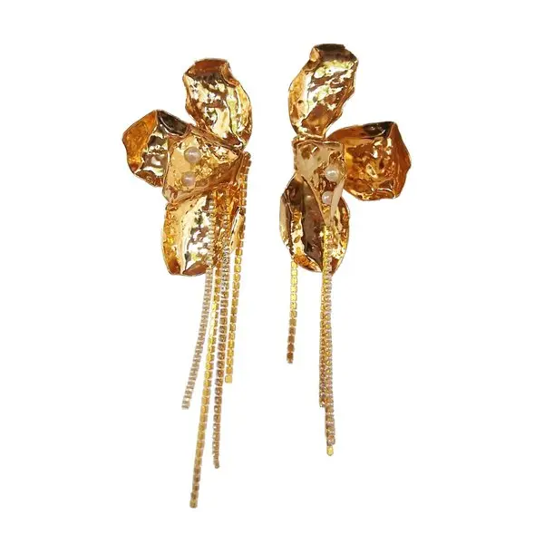 LAURA DAILI Gold / White Golden Floral Statement Earrings - Gold/white