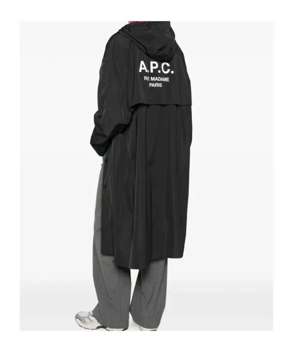 A.p.c. Long-sleeved Hooded Coat With Rear Logo Print
