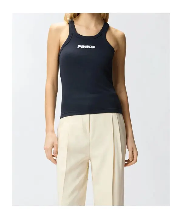 Pinko 3d Logo Ribbed Vest Top
