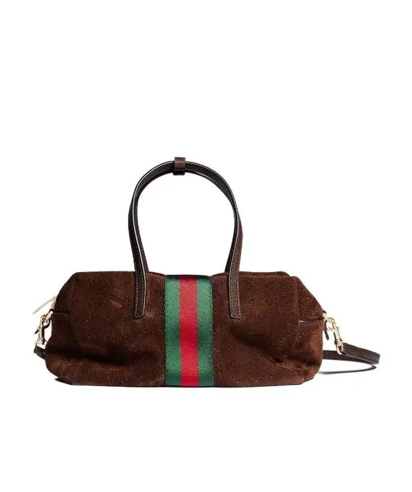Gucci Small Boston Bag With Web - Dark Brown