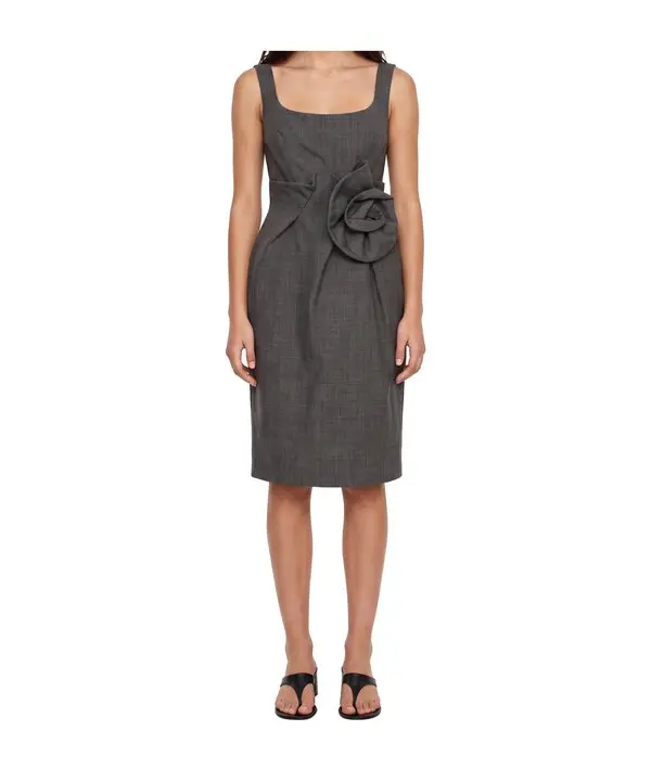 Magda Butrym Sculptural Wool-silk Blend Dress With Floral Waist Detail - Grey
