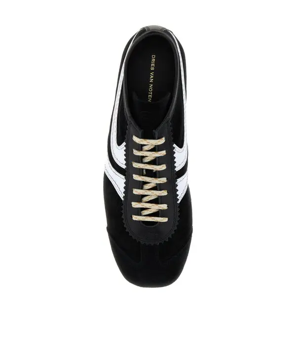 Dries Van Noten Suede And Leather Panel Sneakers - Black