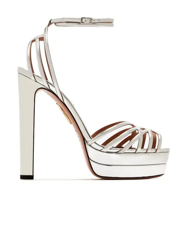 AQUAZZURA 130mm Platform-sole Caged Leather Sandals - Silver