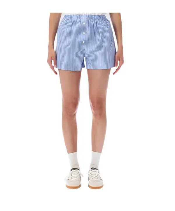 SPORTY  RICH Sporty Rich Popeline Striped Shorts - Blue Striped