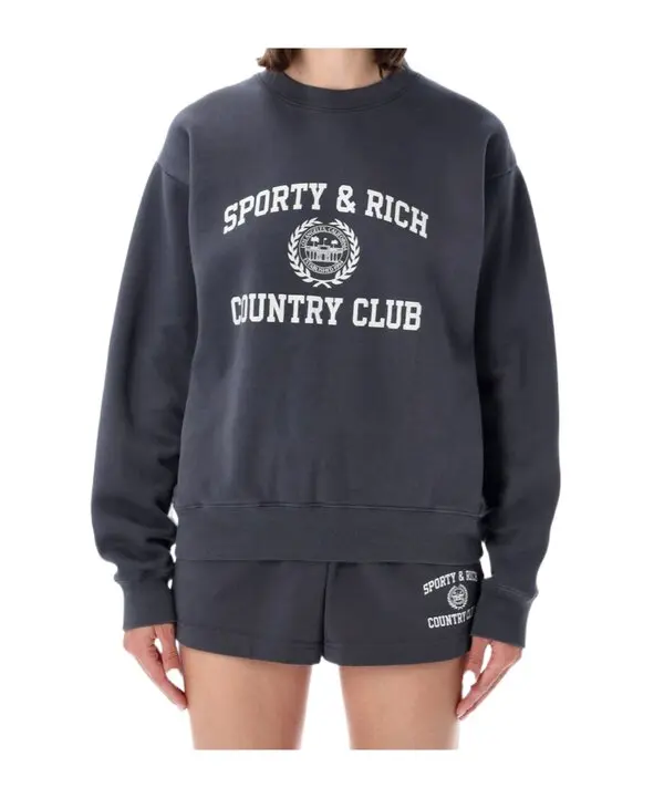 SPORTY  RICH Sporty Rich Varsity Logo Crew Neck Sweatshirt - Carbon Choco