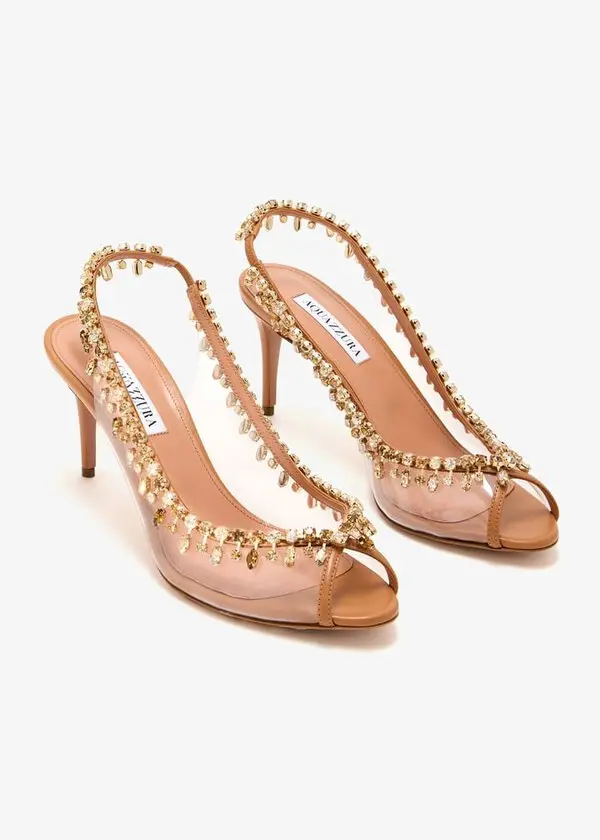 AQUAZZURA Temptation Crystal-embellished Slingback Pumps - Brown