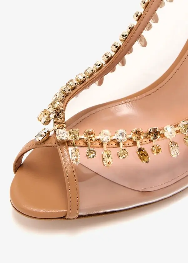 AQUAZZURA Temptation Crystal-embellished Slingback Pumps - Brown