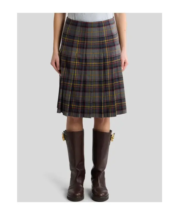 Etro Pleated Short Skirt In Stretch Wool With Check Motif