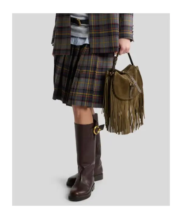Etro Pleated Short Skirt In Stretch Wool With Check Motif
